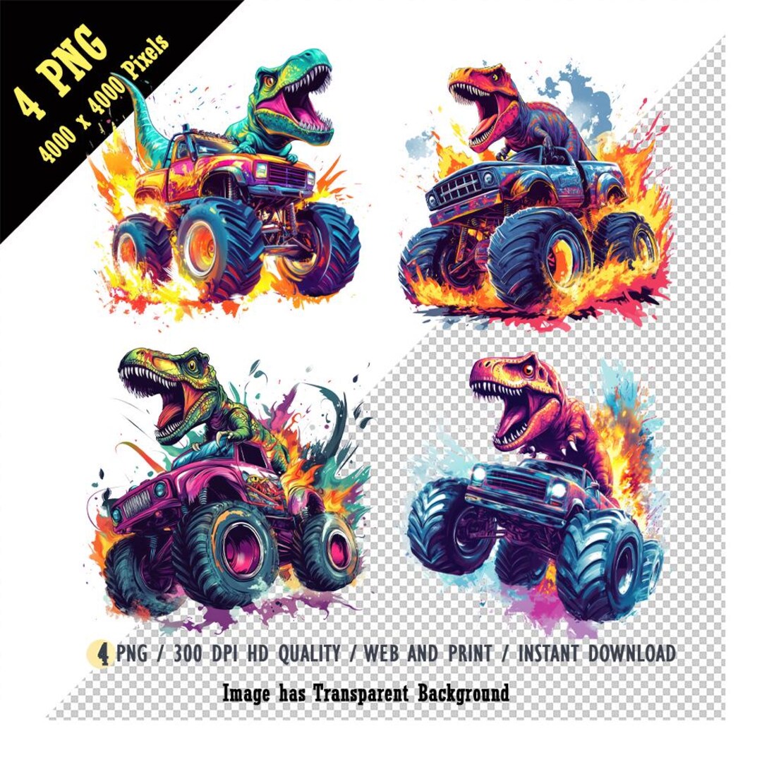 T-rex Dinosaur Monster Truck PNG, Extreme Vehicle Png, Digital Download ...