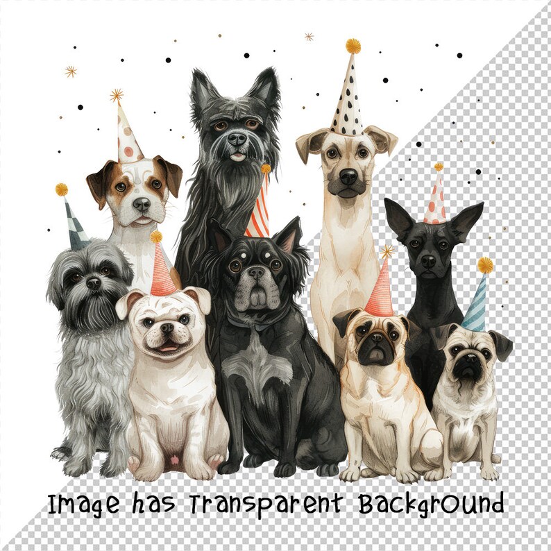A Group of Cute Dogs Party Birthday Clipart,watercolor Whimsical Dogs ...