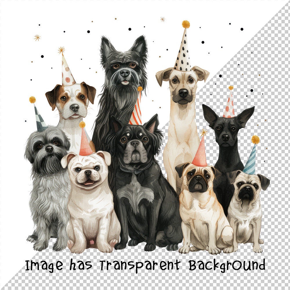 A Group of Cute Dogs Party Birthday Clipart,watercolor Whimsical Dogs ...