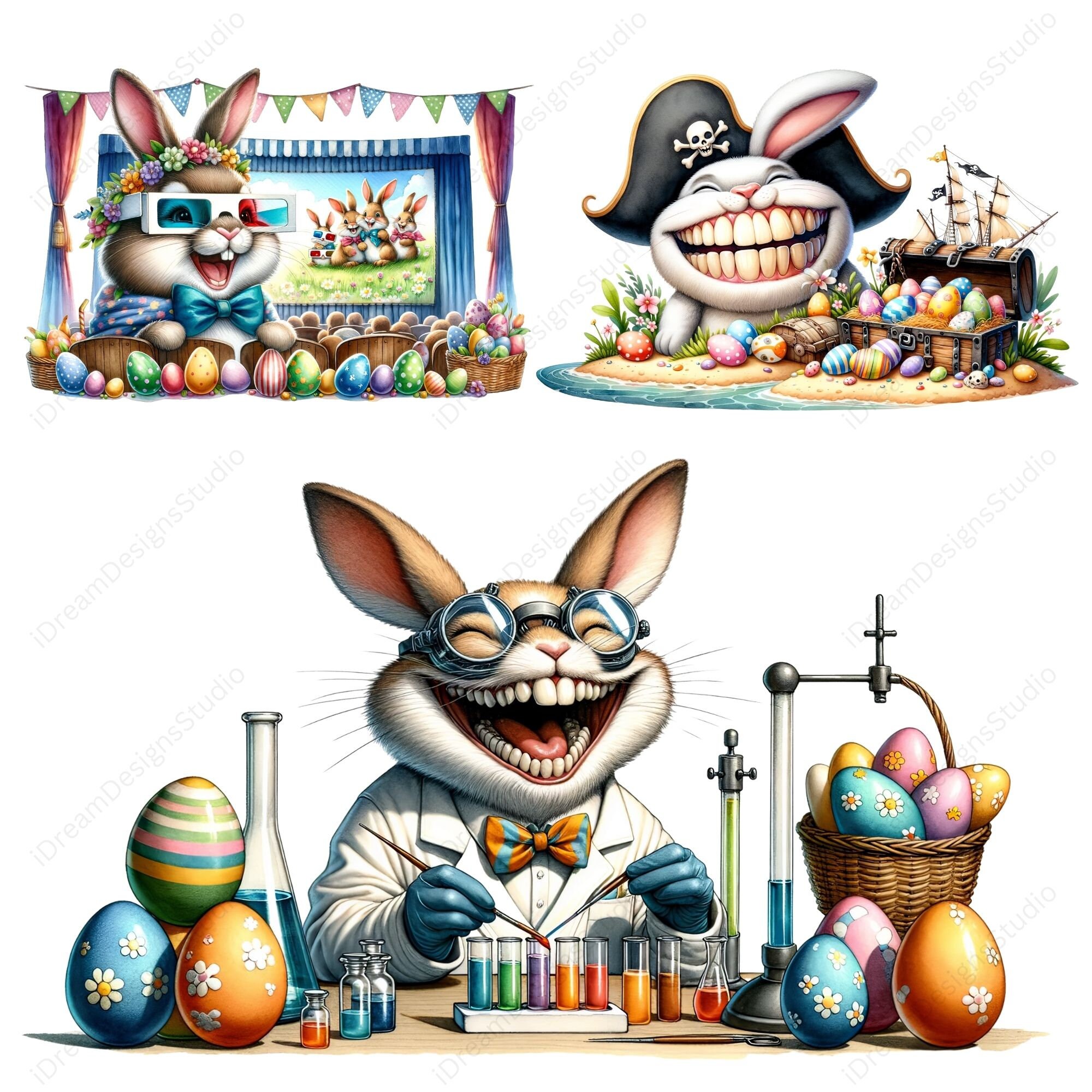 Funny Easter Bunny Clipart, Whimsical Rabbit Digital Images for Easter ...