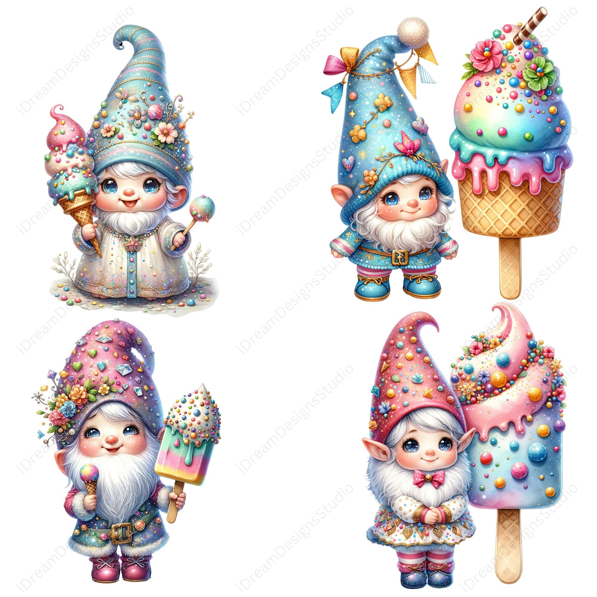 Ice Cream Clipart, Gnome Clipart, 20 PNG Ice Cream Clipart, Card Making ...