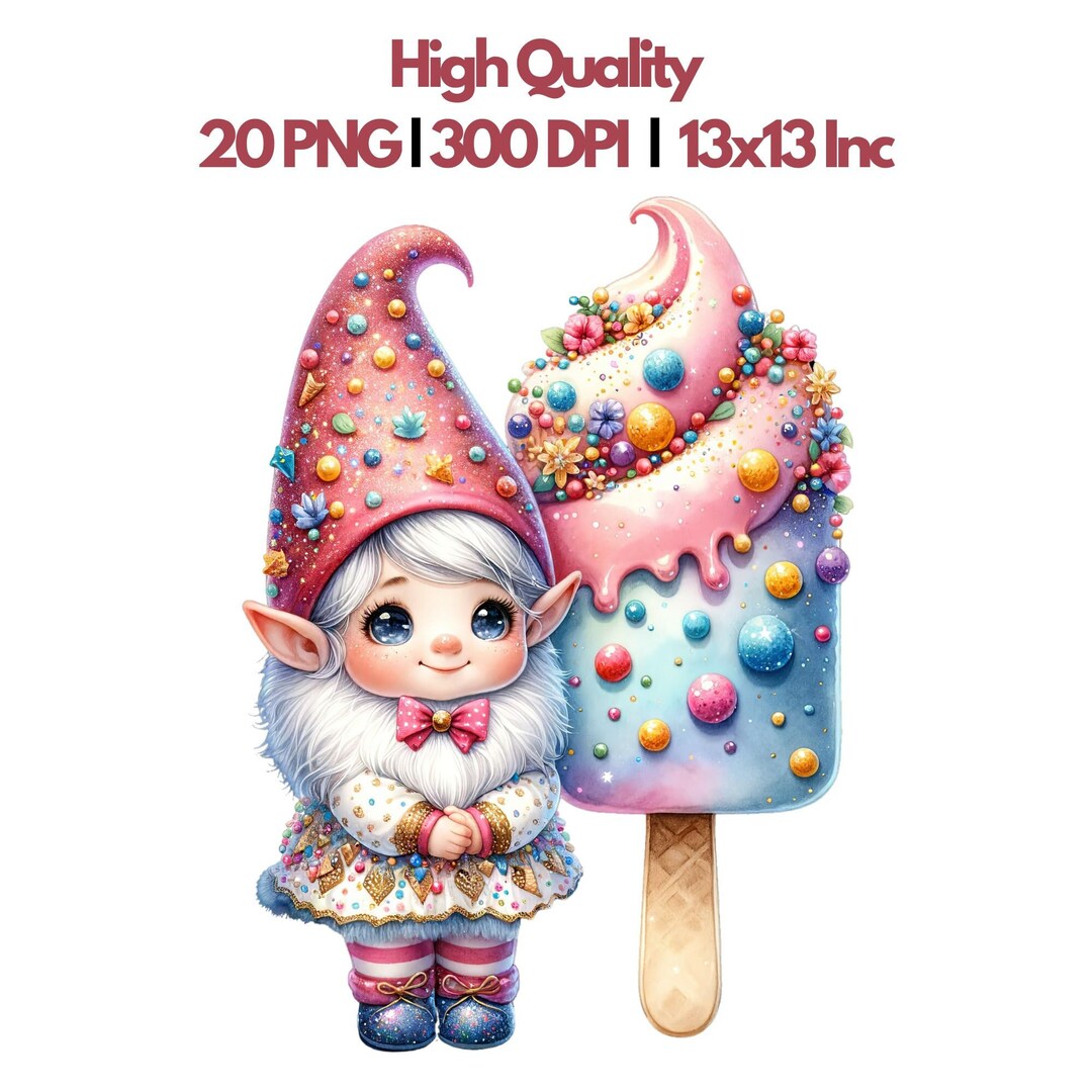 Ice Cream Clipart, Gnome Clipart, 20 PNG Ice Cream Clipart, Card Making ...