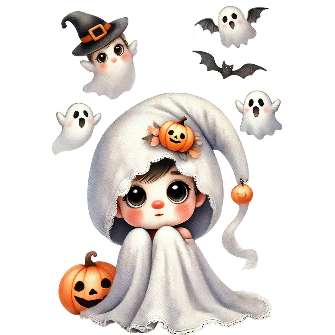 Watercolor Cute Ghost Clipart, 28 PNG Halloween Clipart Bundle, Cute ...