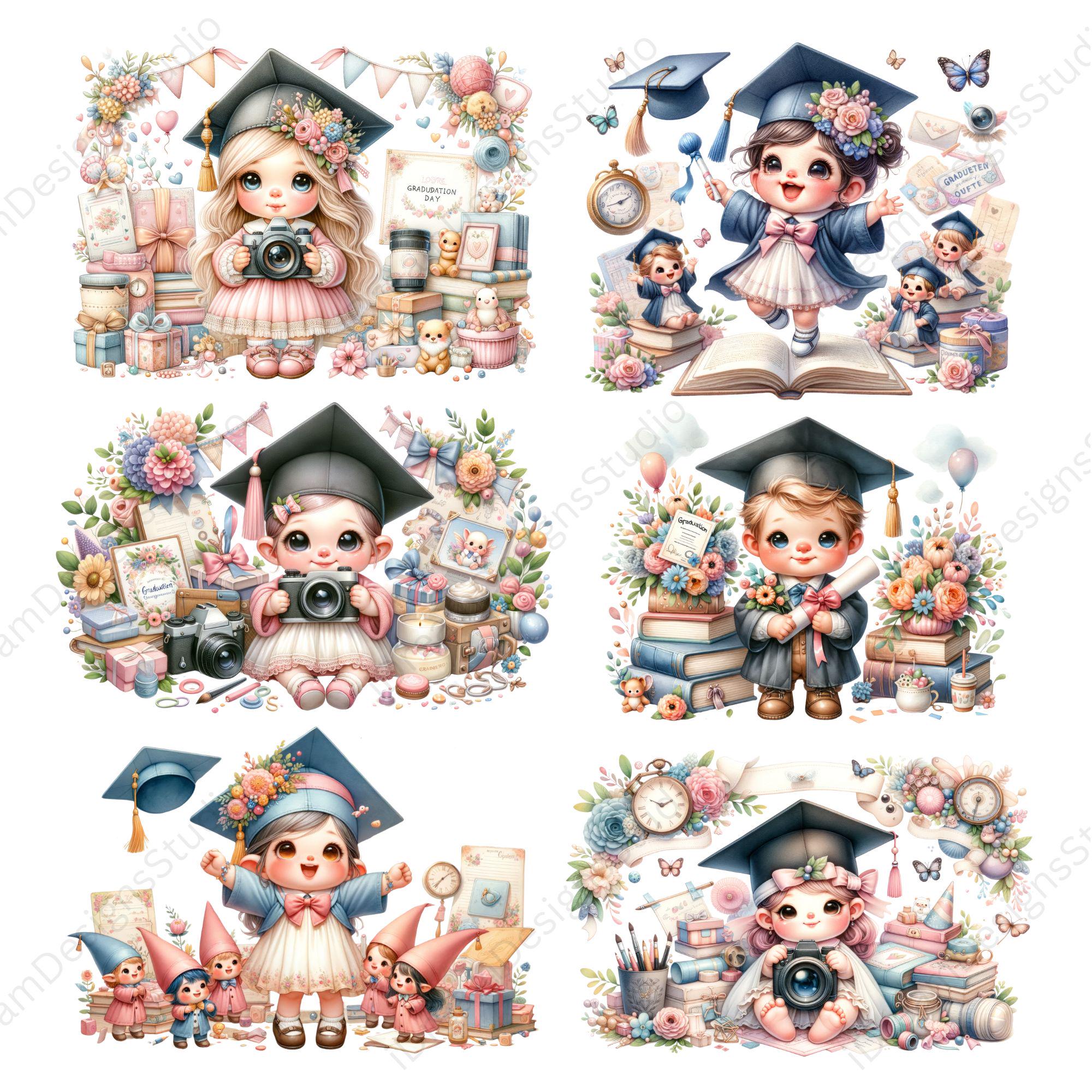 Graduating Students Clipart, Watercolor Graduate Clipart, Graduation ...