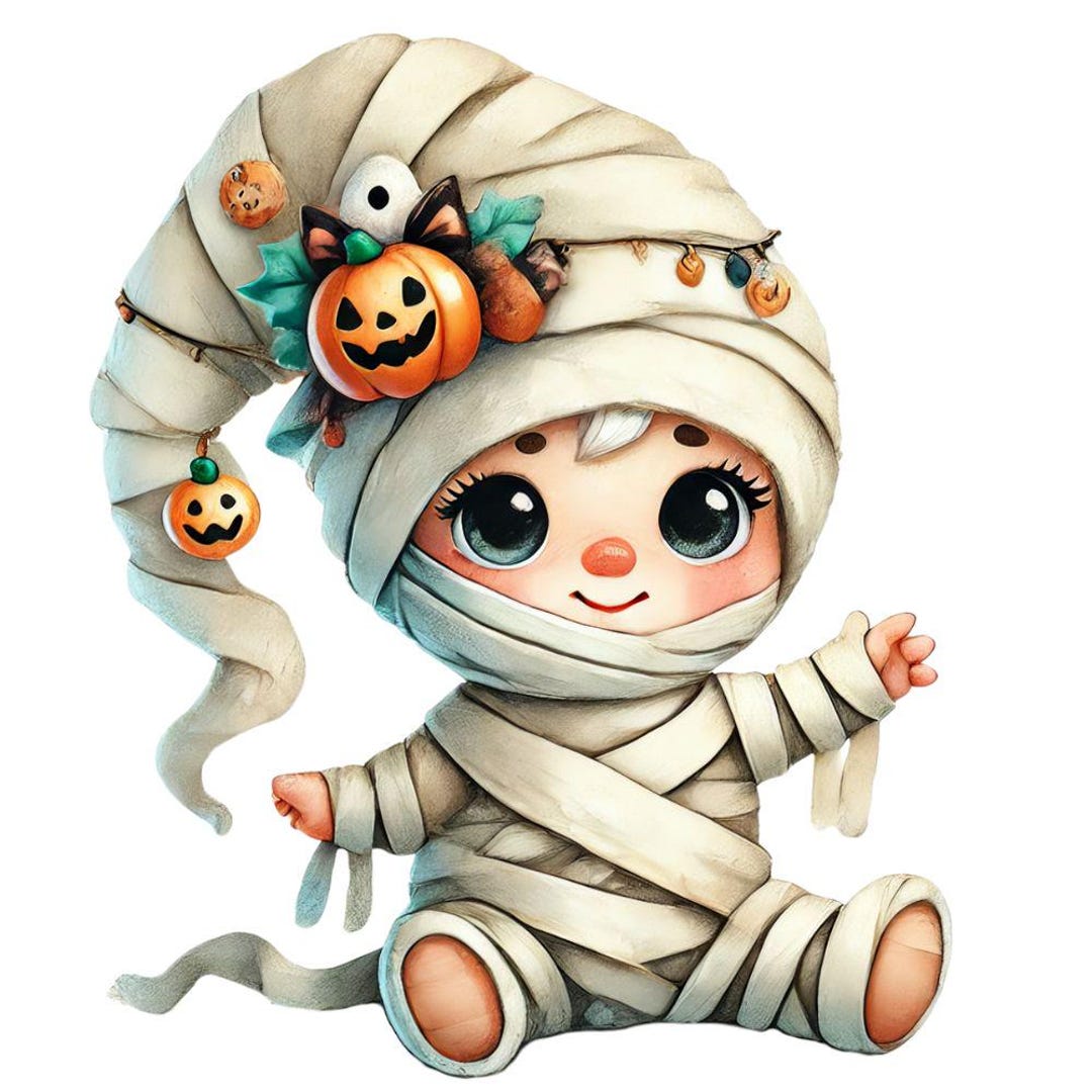 Watercolor Cute Mummy Clipart, 25 PNG Halloween Clipart Bundle, Cute ...