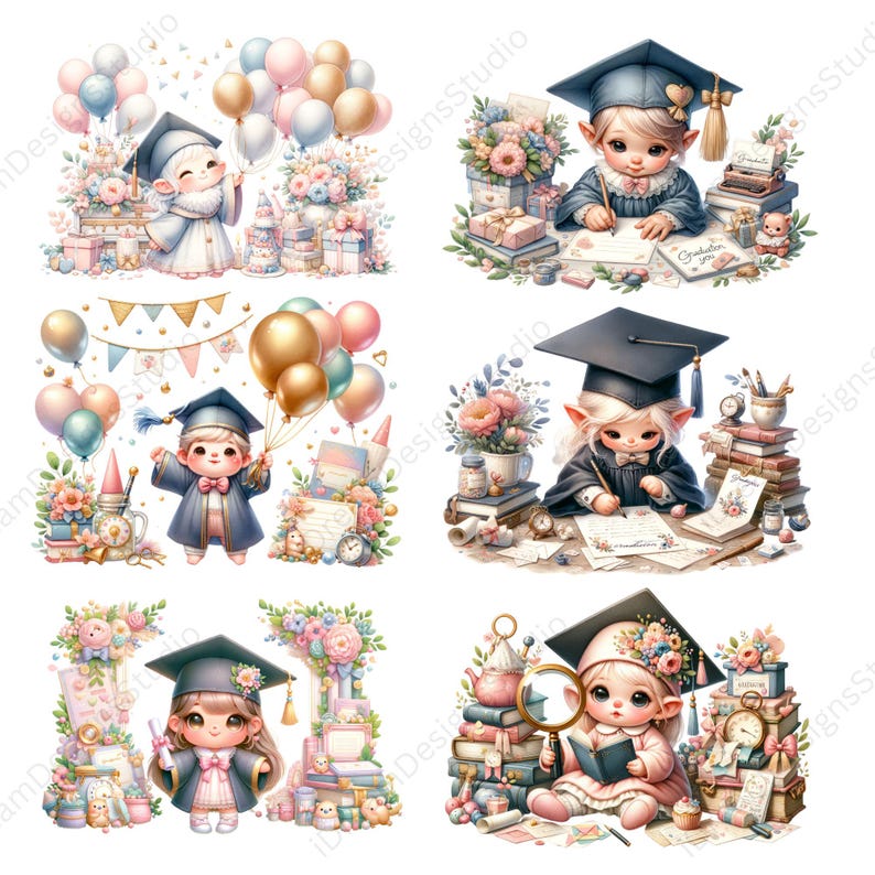 Graduating Students Clipart, Watercolor Graduate Clipart, Graduation ...