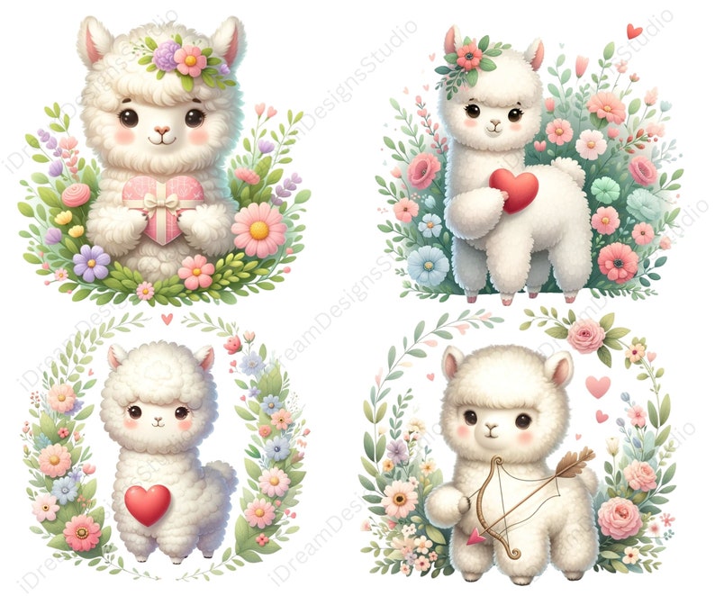 Cute Alpaca Valentine Clipart Bundle | 19 High Quality Transparent ...