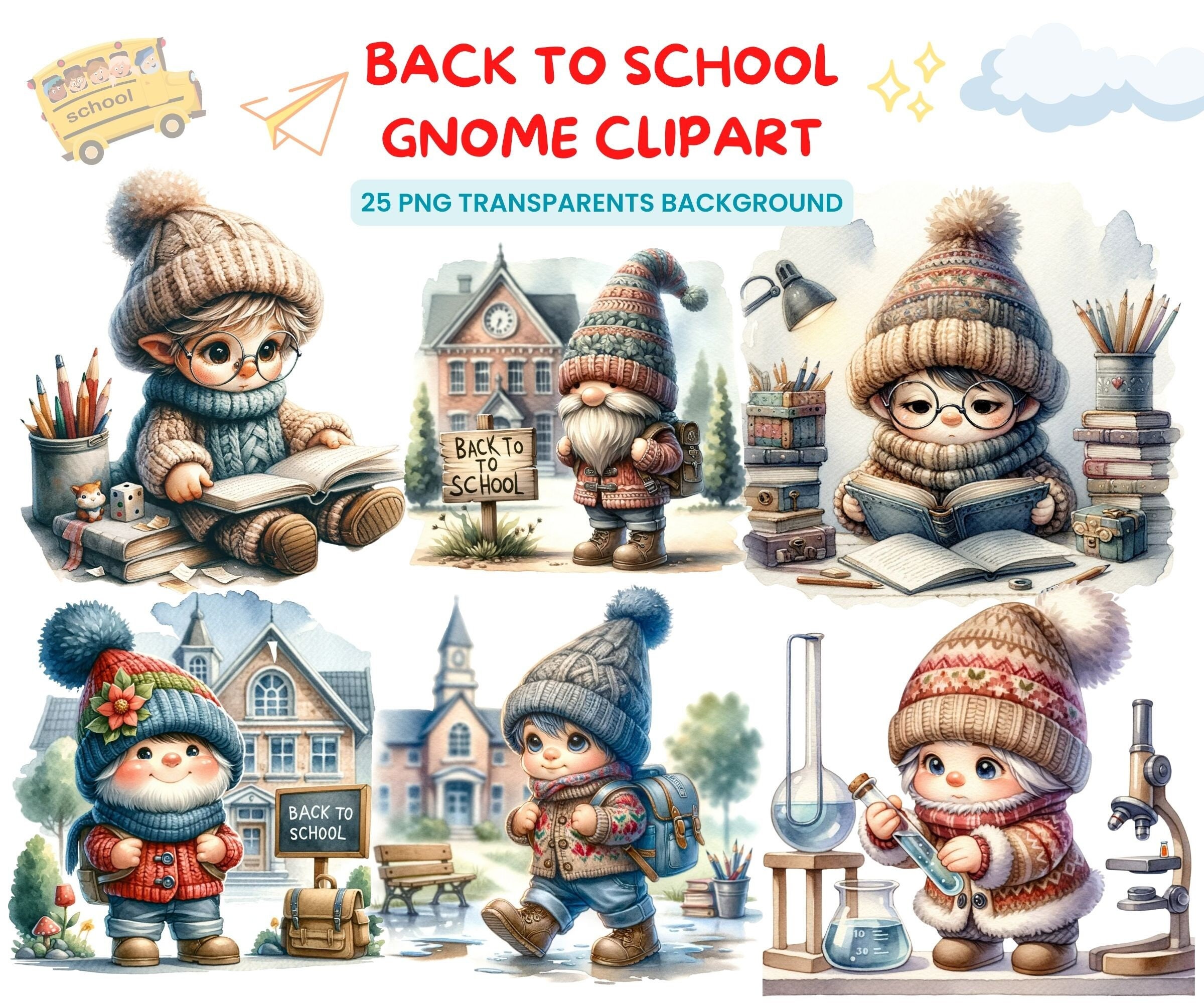 Back to School Gnomes Clipart Bundle 25 High Quality - Etsy