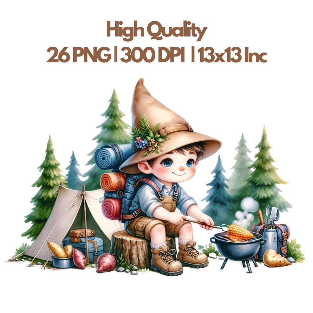 Cute Camping Clipart Set, Digital Boy and Girl Campers, Outdoor ...