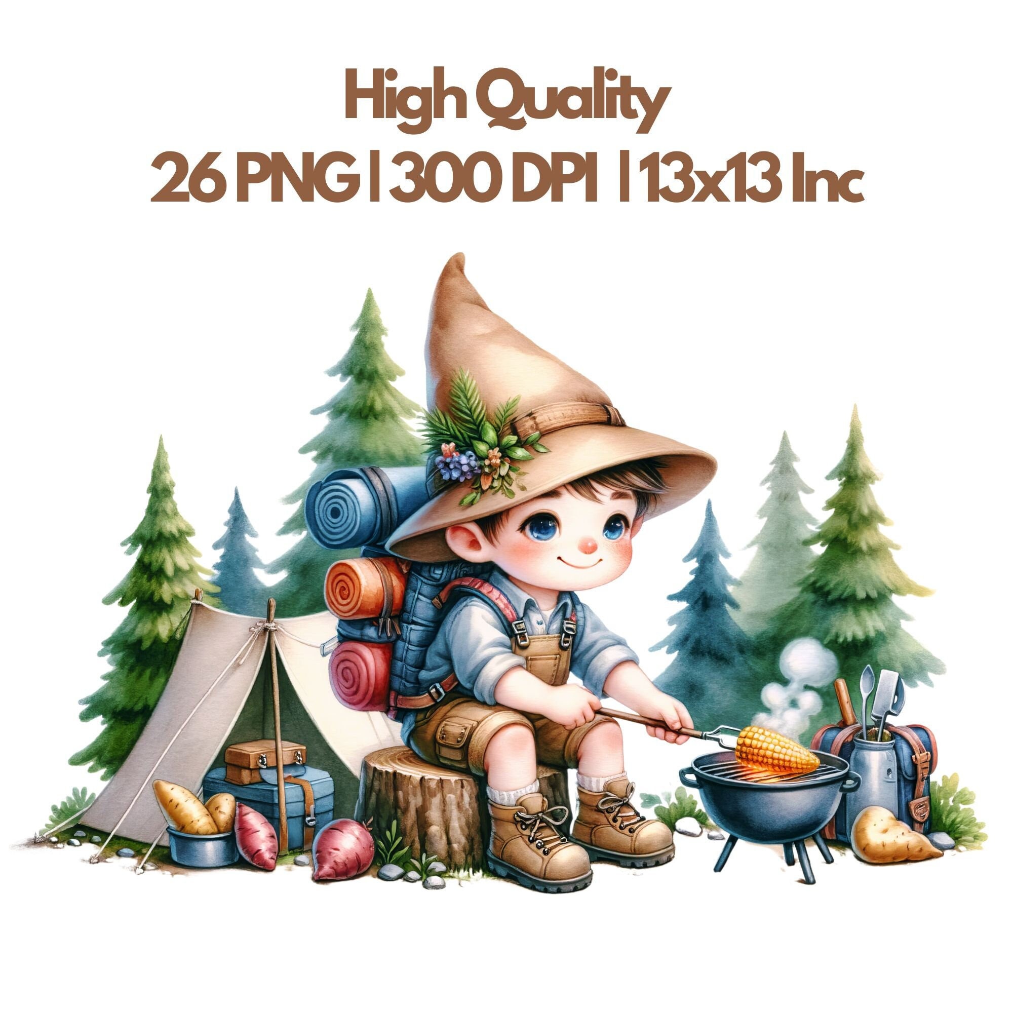 Cute Camping Clipart Set, Digital Boy and Girl Campers, Outdoor ...