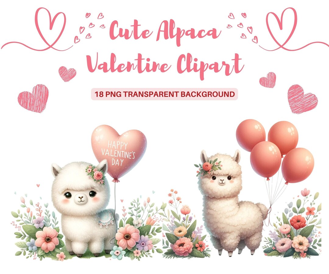 Cute Alpaca Valentine Clipart Bundle 19 High Quality Transparent ...