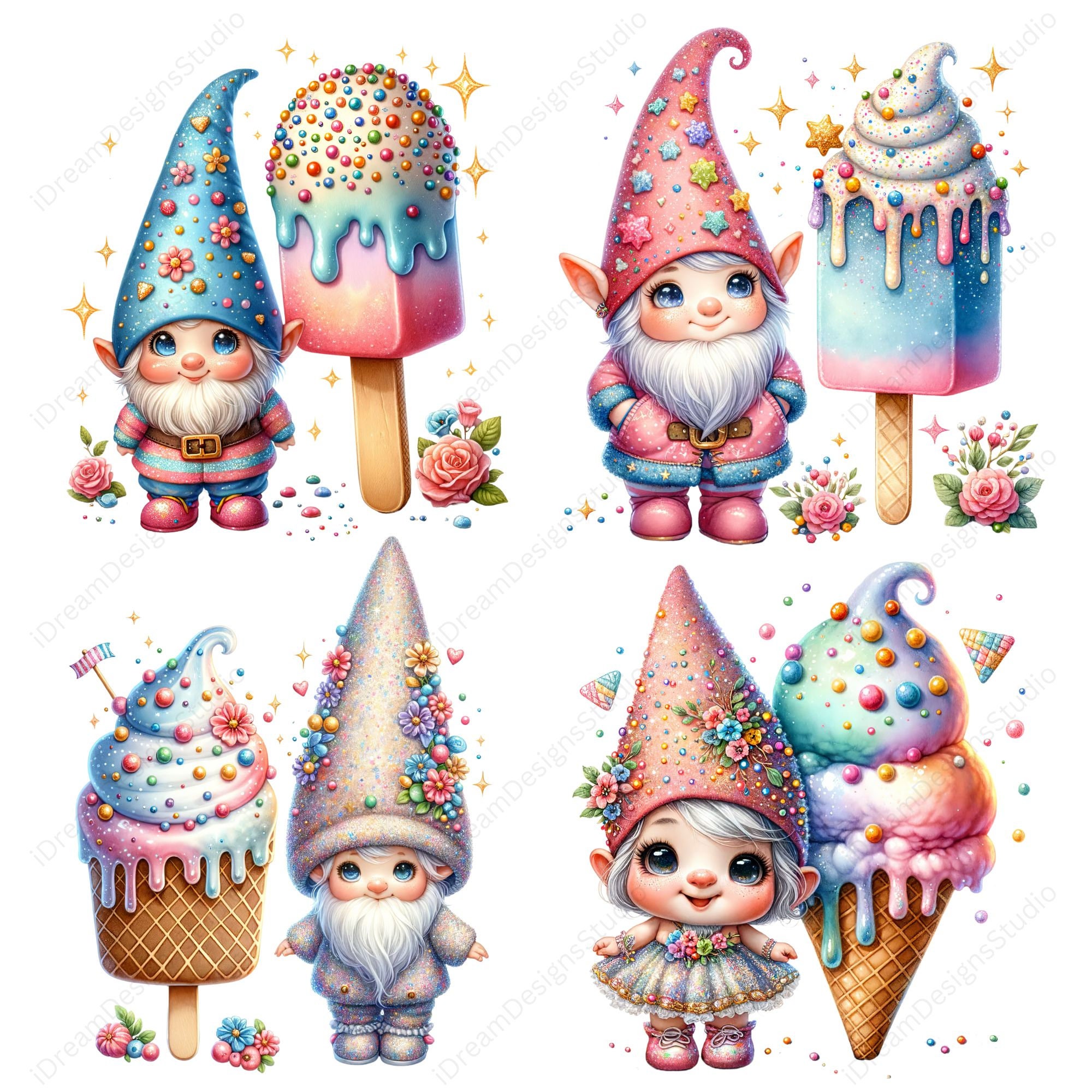 Ice Cream Clipart, Gnome Clipart, 20 PNG Ice Cream Clipart, Card Making ...
