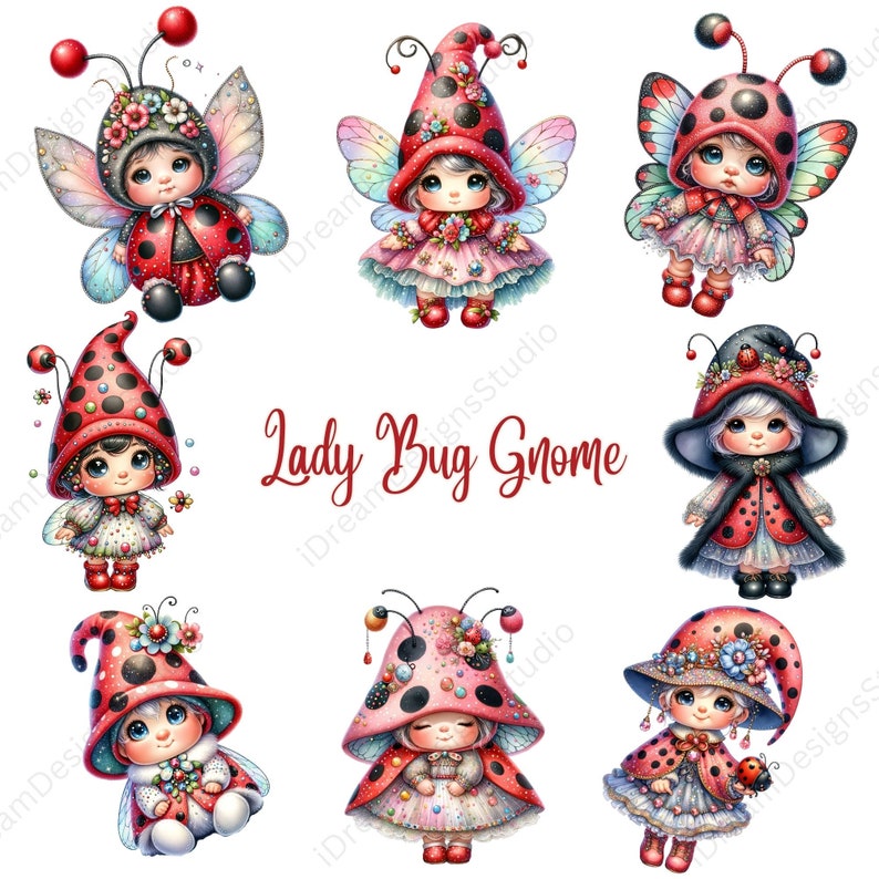 Ladybug Gnome Clipart Bundle, Miraculous Ladybug Gnome, 24 Ladybug ...