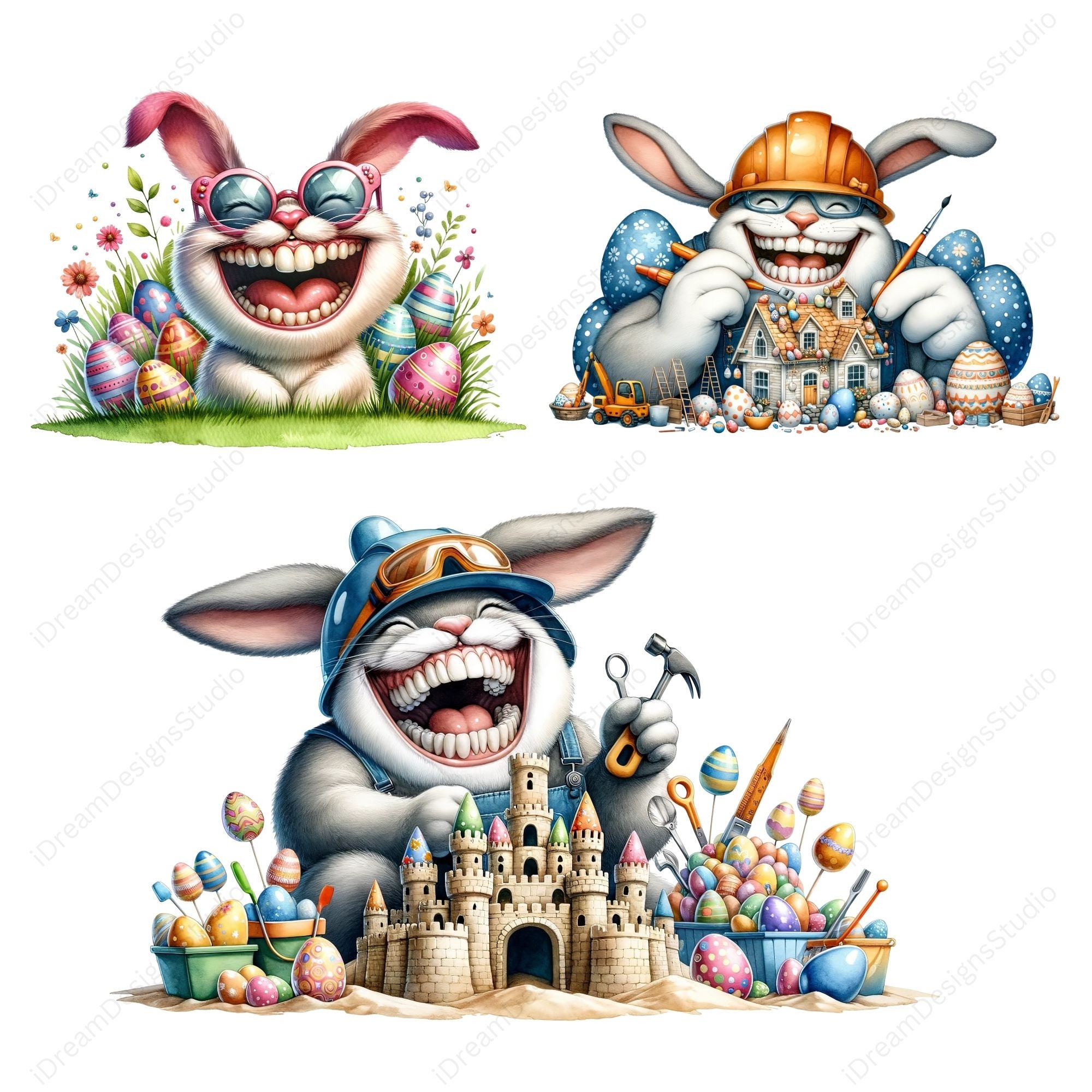 Funny Easter Bunny Clipart, Whimsical Rabbit Digital Images for Easter ...