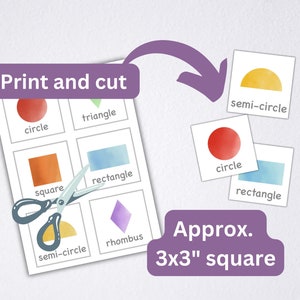 2D Shape Flashcards for Kids, Educational Printable PDF, Watercolour ...