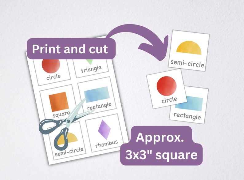 2D Shape Flashcards for Kids, Educational Printable PDF, Watercolour ...