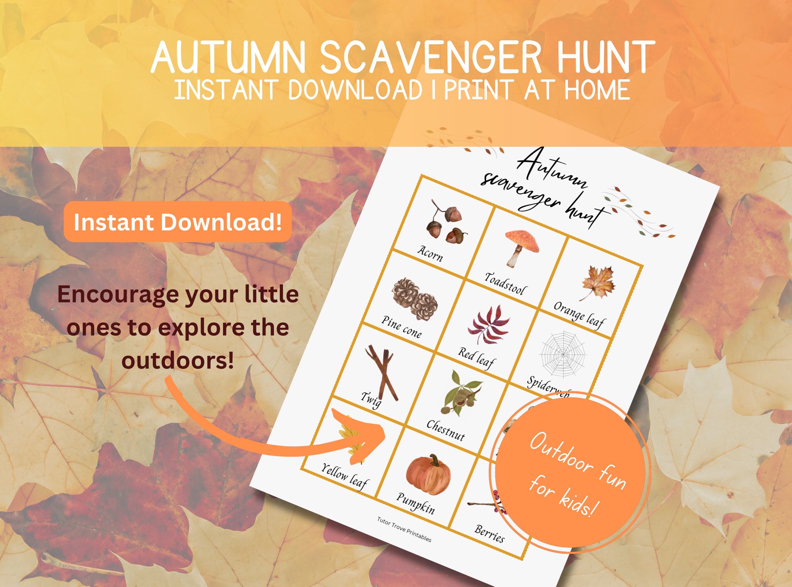 Autumn Scavenger Hunt for Kids, Printable A4 PDF Instant Download ...