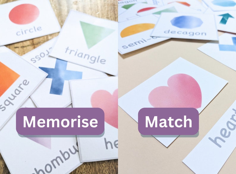 2D Shape Flashcards for Kids, Educational Printable PDF, Watercolour ...