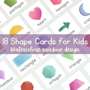 2D Shape Flashcards for Kids, Educational Printable PDF, Watercolour ...