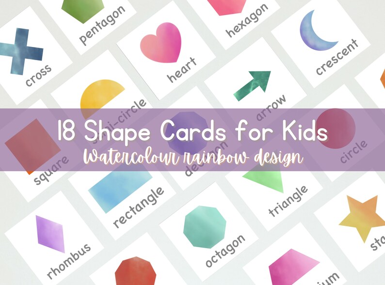 2D Shape Flashcards for Kids, Educational Printable PDF, Watercolour ...