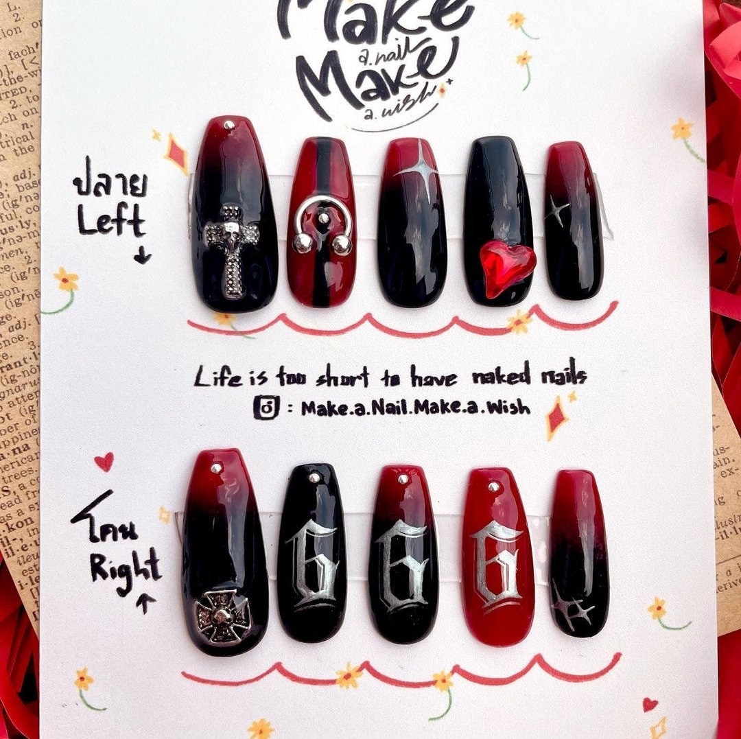 SATAN 666 Press-on Nails Open for Custom Made Fake Nails / Handmade ...