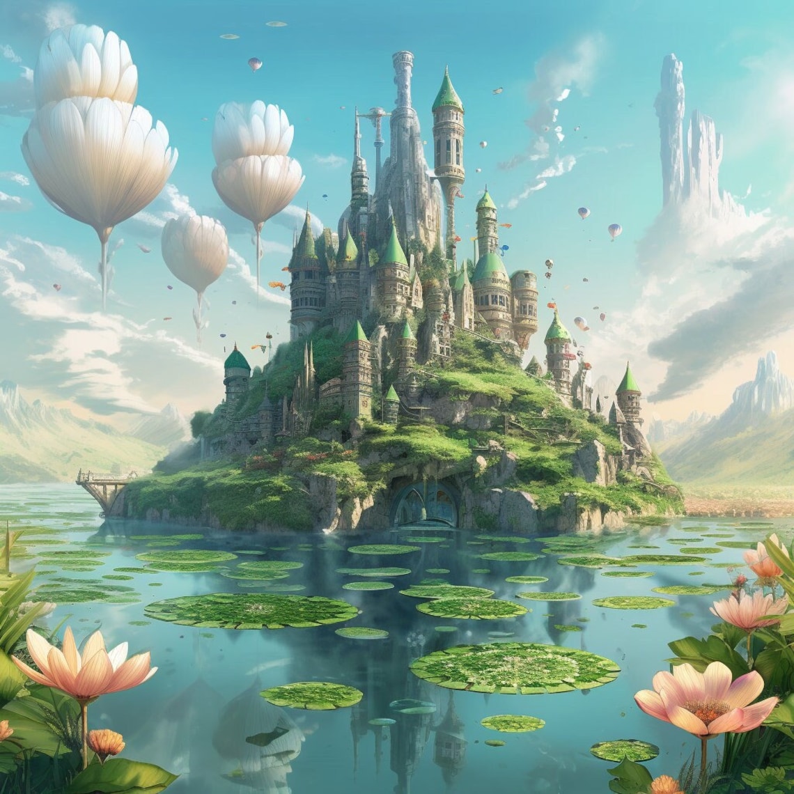 Fantasy Floating Castle on a Pond Digital Print - Etsy
