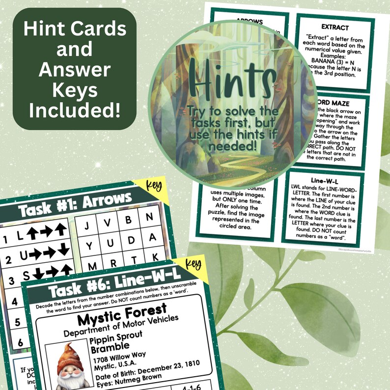 Magical Forest Printable Escape Style Activity Game for Ages 8-12 With Coordinating Printable ...