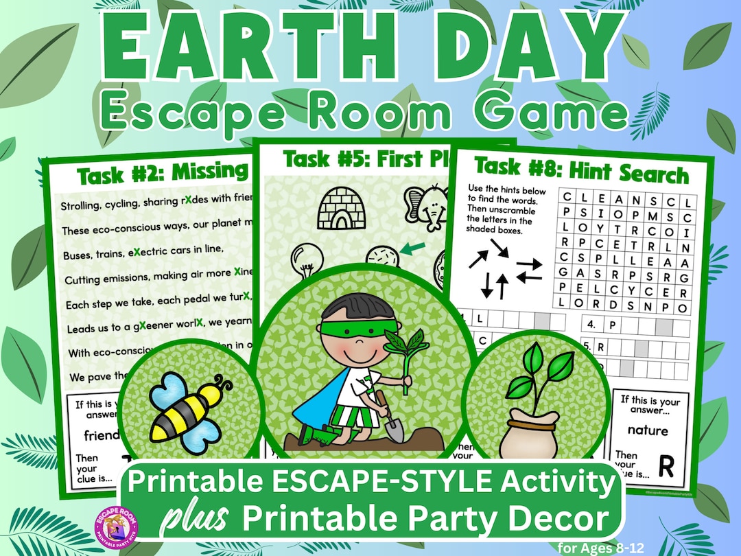 Earth Day Escape Room Game: Printable Party Decor, Ages 8-12 (PDF ...