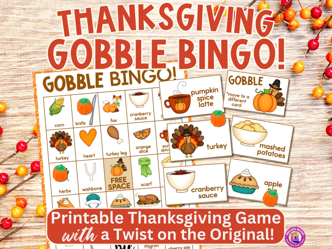 Thanksgiving Gobble Bingo Printable Game With Special Gobble Calling ...