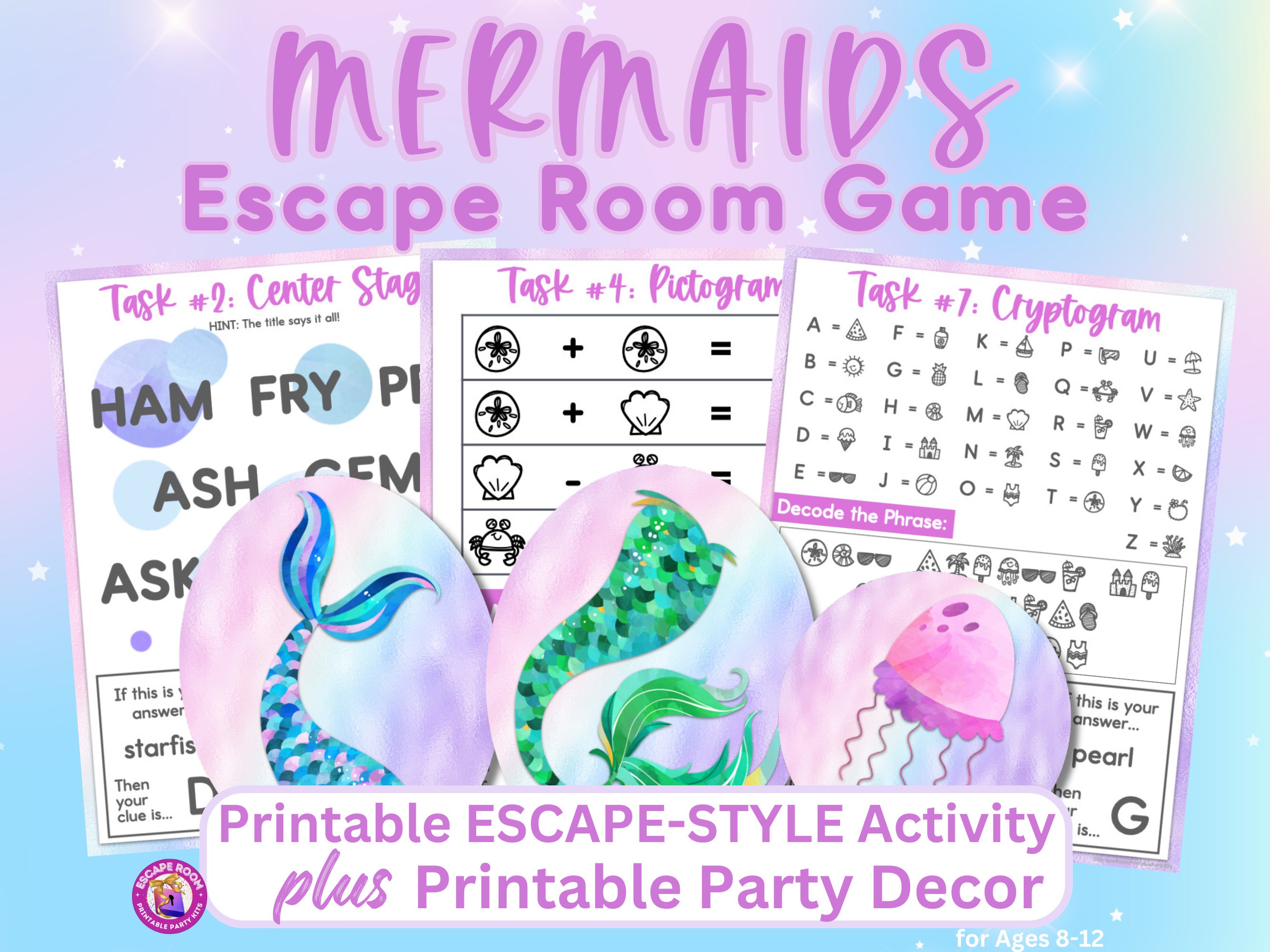 Mermaids Printable Escape Style Activity Game for Ages 8-12 With ...