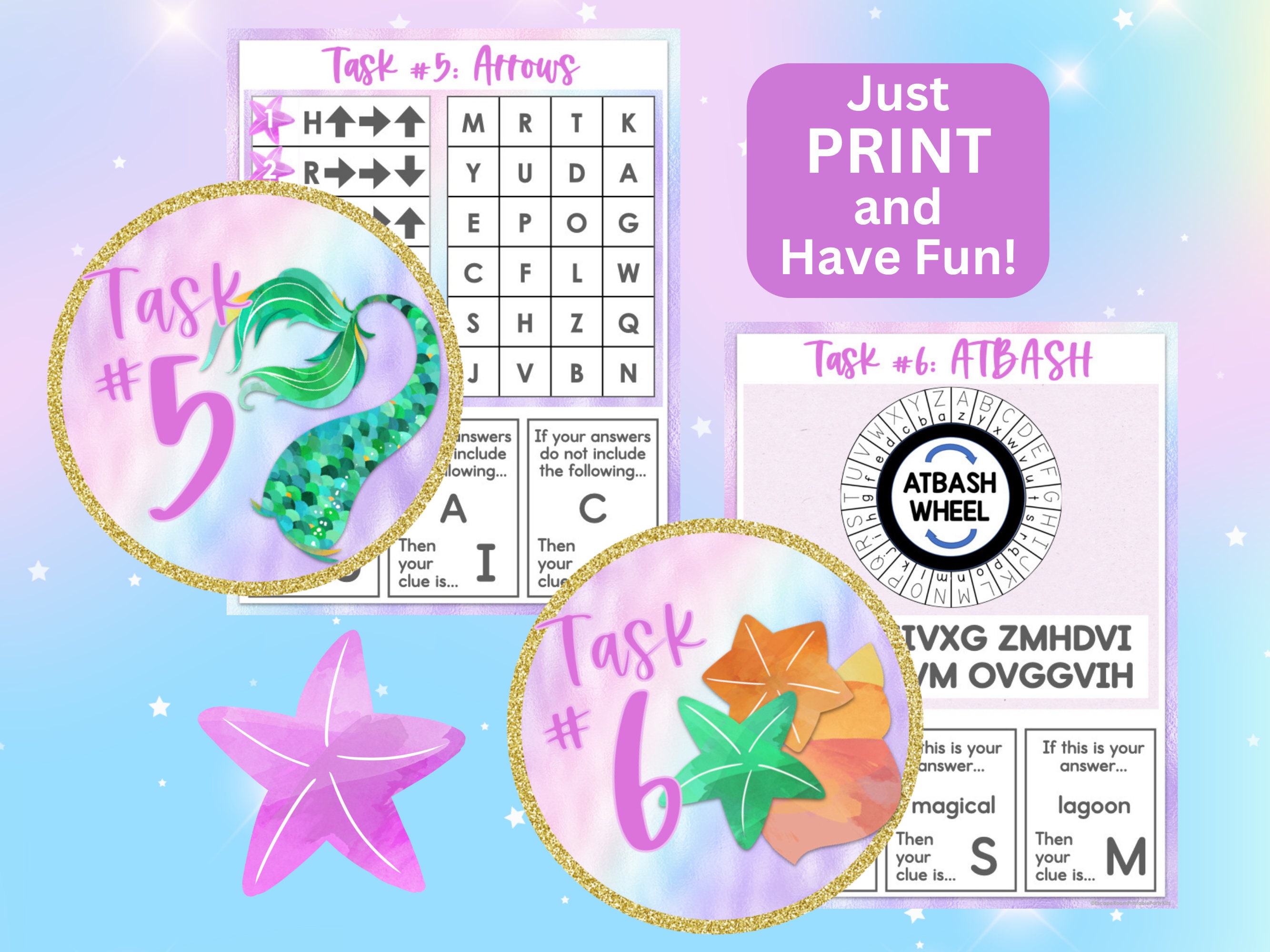 Mermaids Printable Escape Style Activity Game for Ages 8-12 With ...