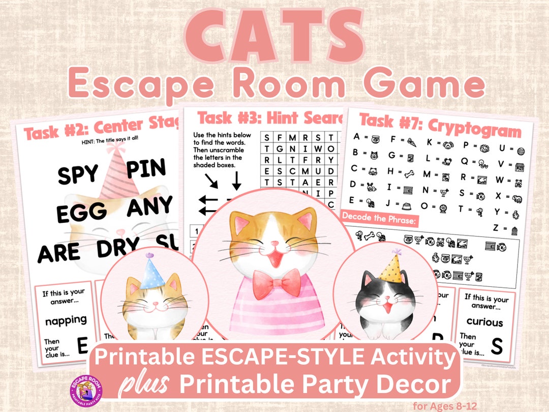 Cats Escape Room Game: Printable Party Decor & Puzzles (ages 8-12) - Etsy