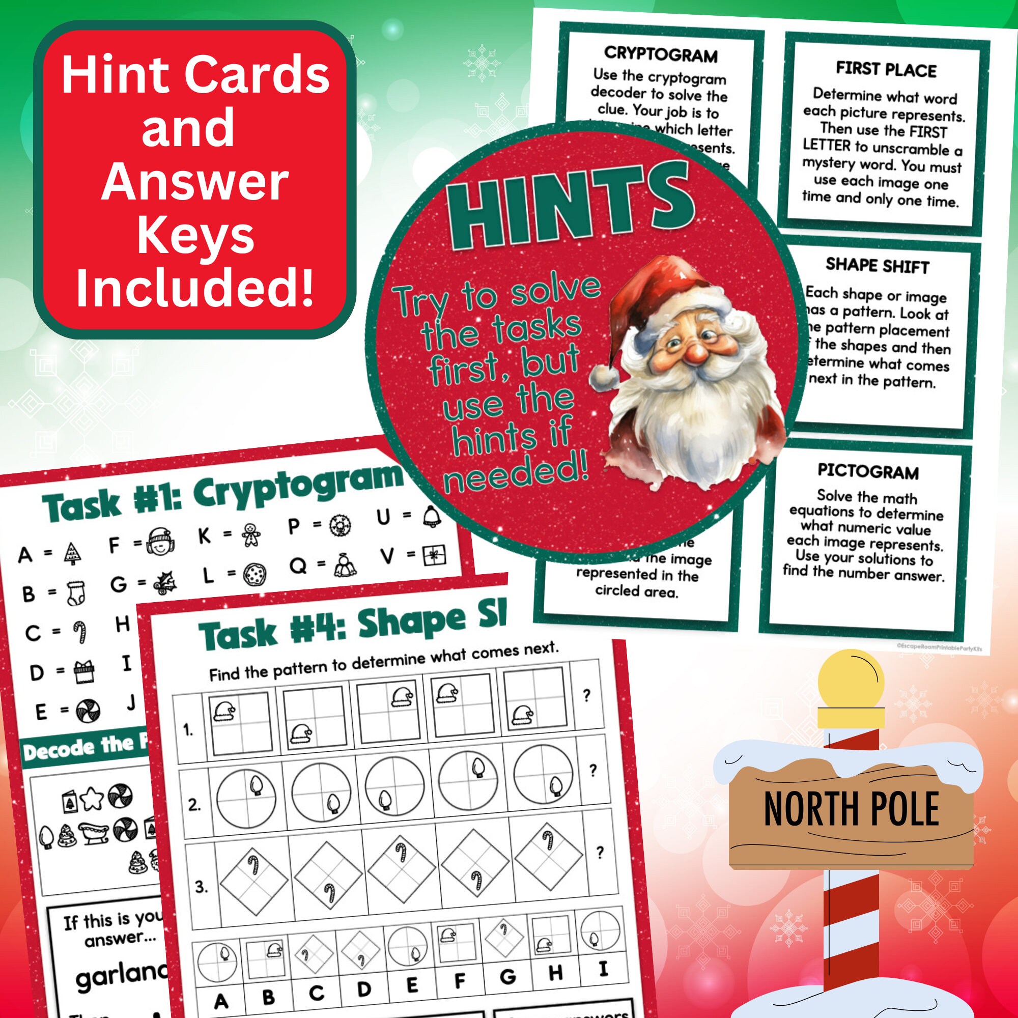 Christmas Hide and Seek With Santa Printable Escape Style Activity Game ...