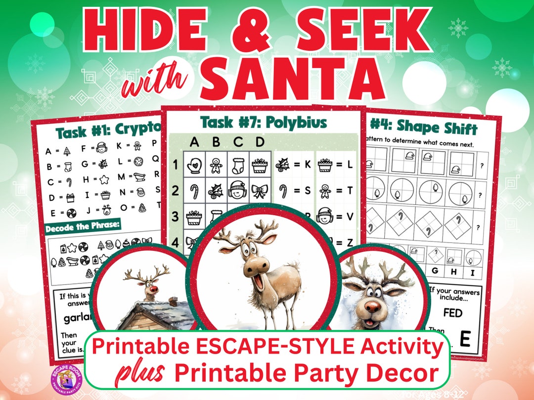 Christmas Hide and Seek With Santa Printable Escape Style Activity Game ...
