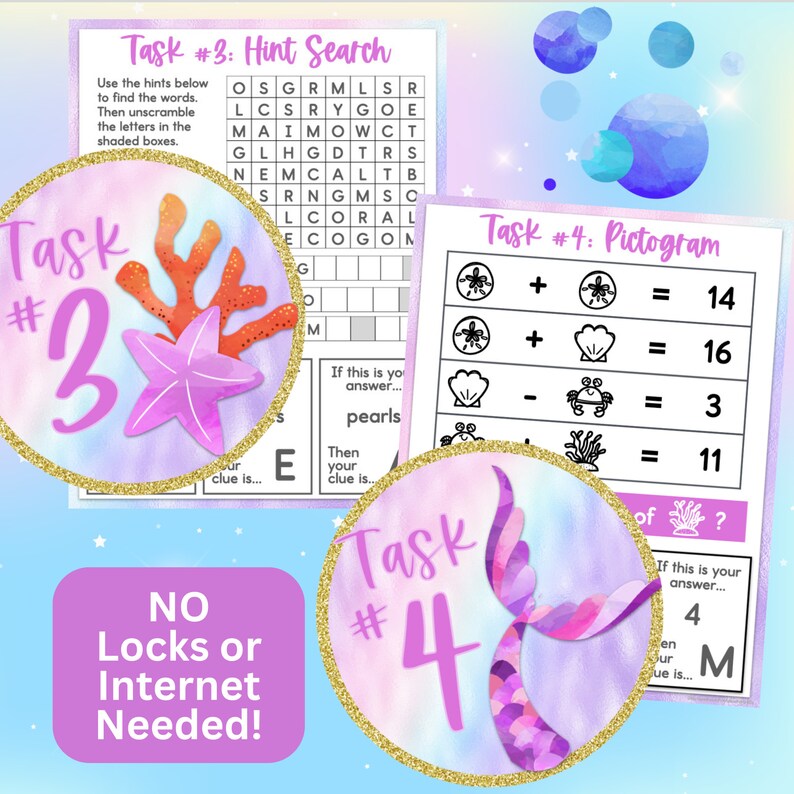 Mermaids Printable Escape Style Activity Game for Ages 8-12 With Coordinating Printable Party ...