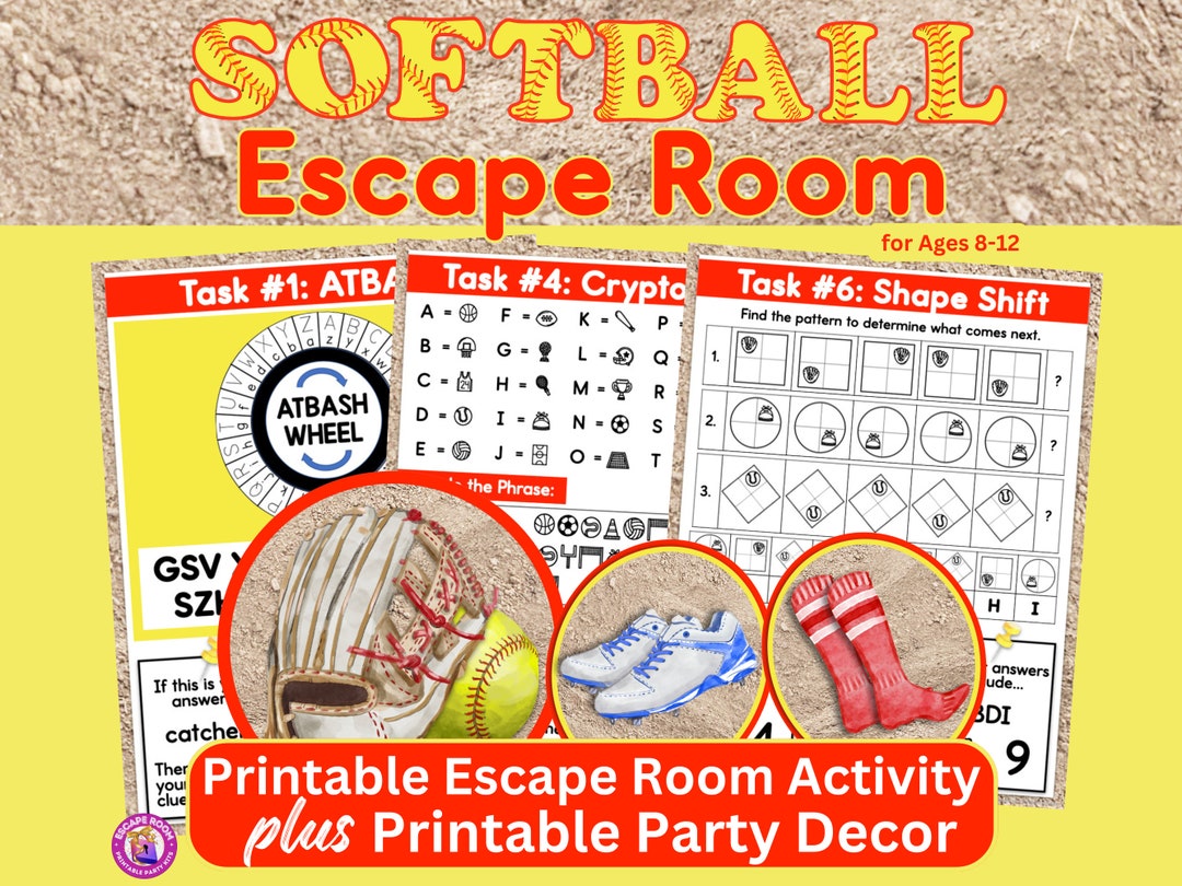 Softball Printable Escape Room Game With Printable Party Decorations ...