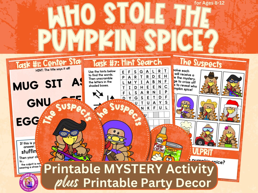 Who Stole the Pumpkin Spice Thanksgiving-themed Kids Mystery Printable ...