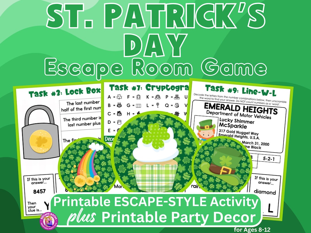 St. Patrick's Day Themed Printable Escape Room Game for Ages 8-12 With ...
