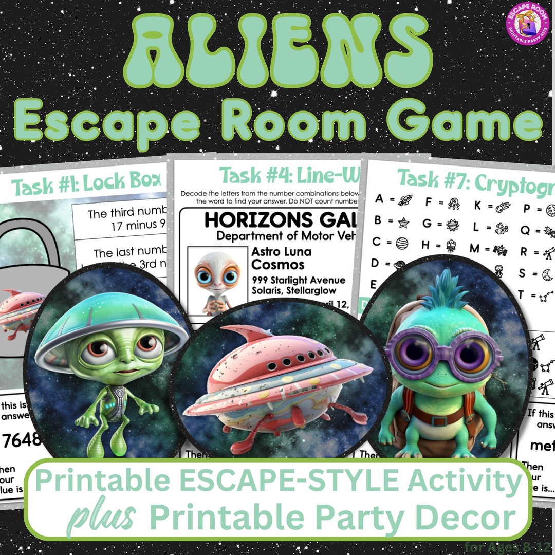 Aliens Printable Escape Style Activity Game for Ages 8-12 With ...
