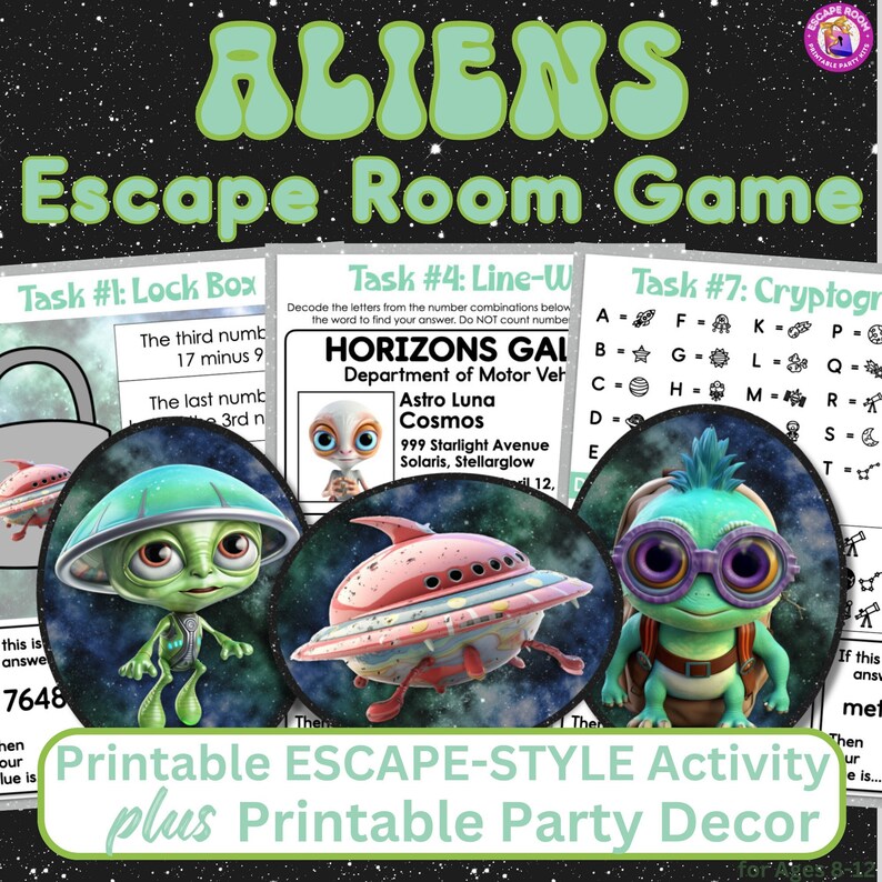 Aliens Printable Escape Style Activity Game for Ages 8-12 With ...