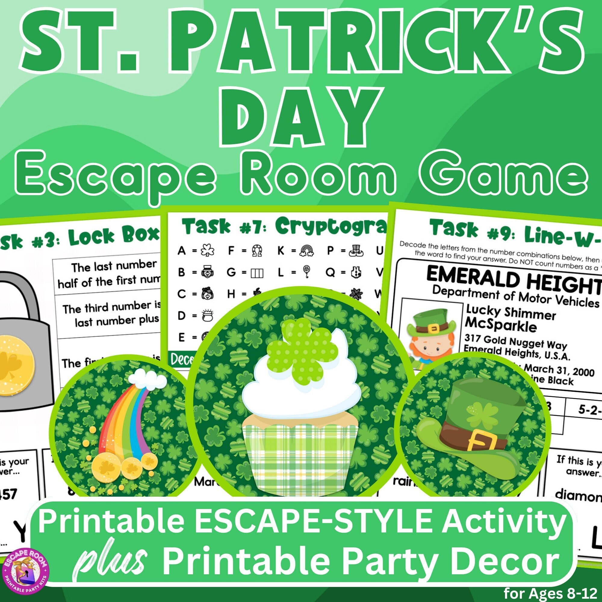 St. Patrick's Day Themed Printable Escape Room Game for Ages 8-12 With ...