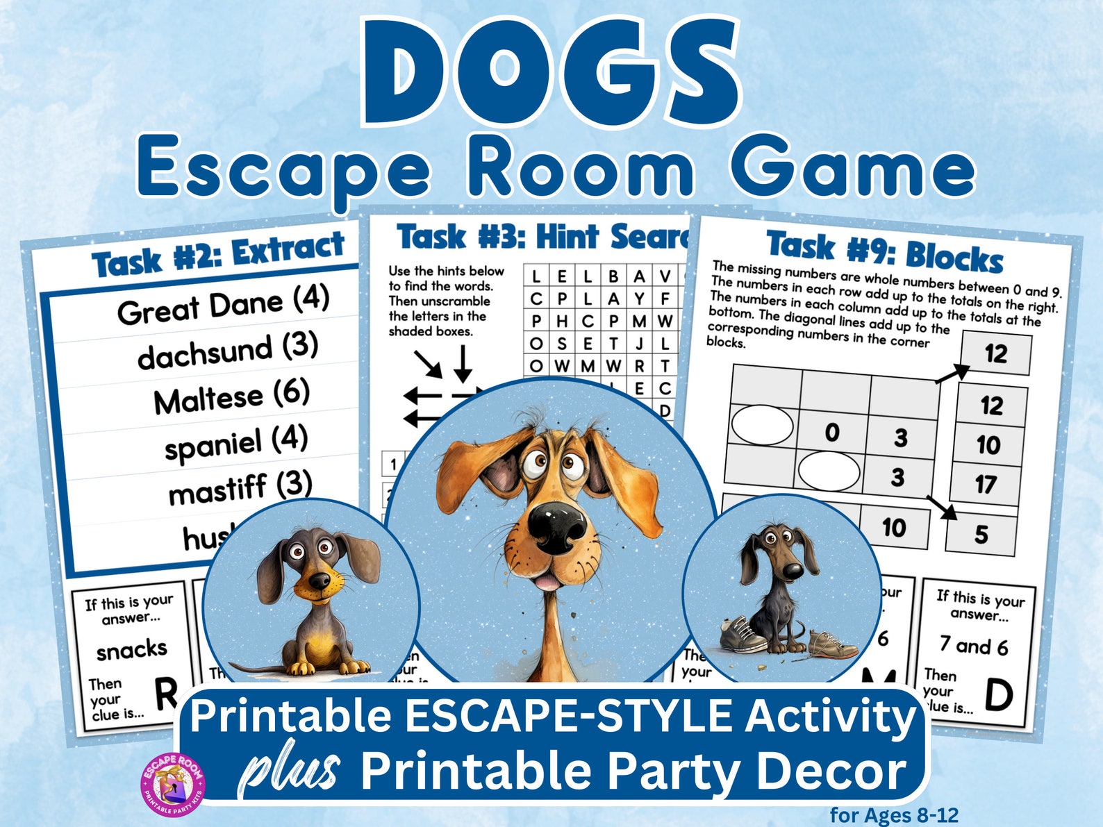 Dogs Escape Room Game: Printable Puzzle Activity, Party Decor (ages 8 ...