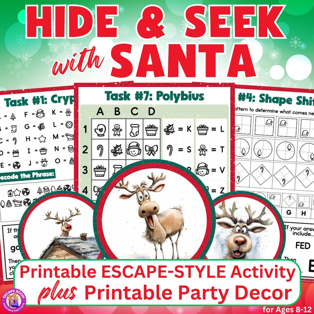 Christmas Hide and Seek With Santa Printable Escape Style Activity Game ...