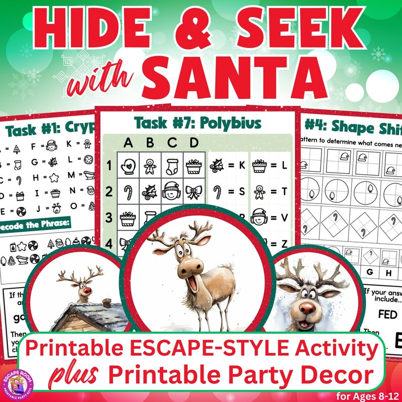 Christmas Hide and Seek With Santa Printable Escape Style Activity Game ...