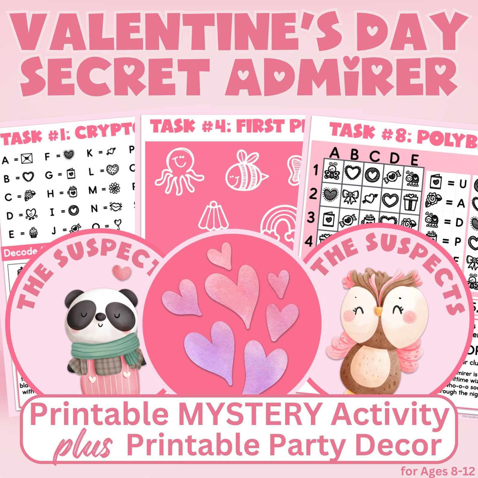 Secret Admirer Valentine's Day Themed Kids Mystery Printable Game Kit ...