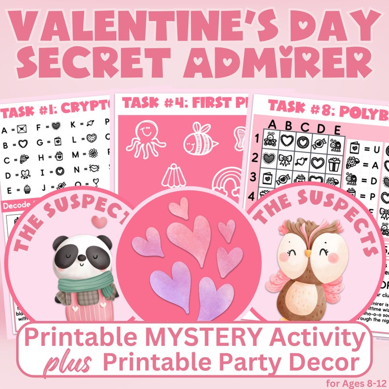 Secret Admirer Valentine's Day Themed Kids Mystery Printable Game Kit ...