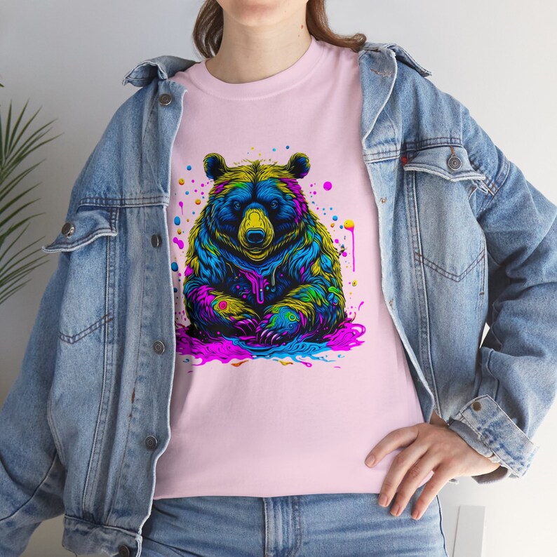 Psychedelic Trippy Bear Unisex Tee Shirt, Colorful Bear Design T-shirt, Vibrant Graphic Bear T ...