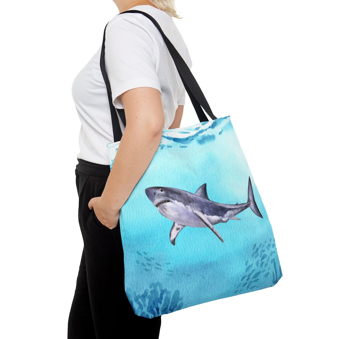 Great White Shark Swimming at Corral Reef Tote Bag, Great White Shark ...