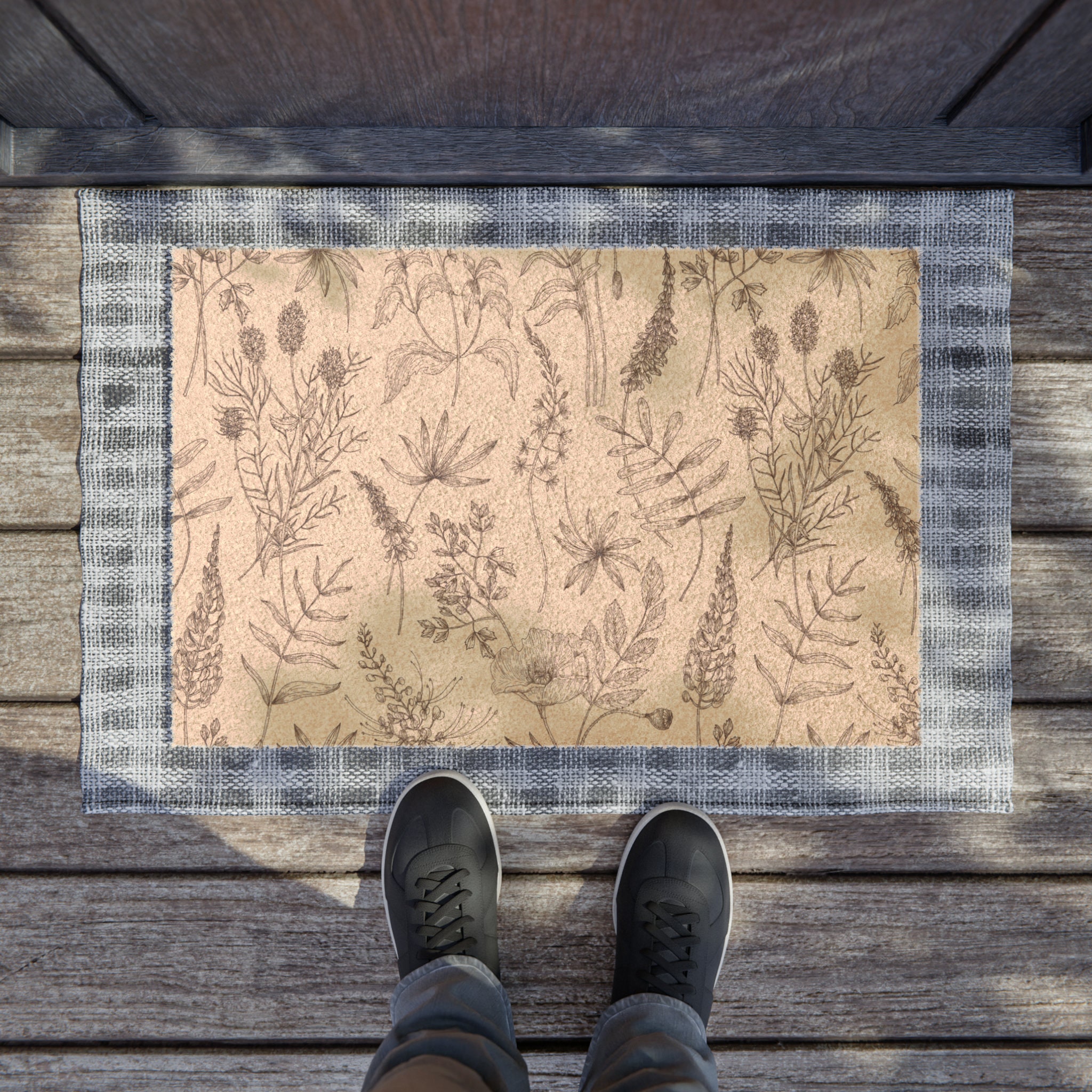 Cottagecore Neutral Floral Doormat. Warmly Greet Guests, Welcome ...