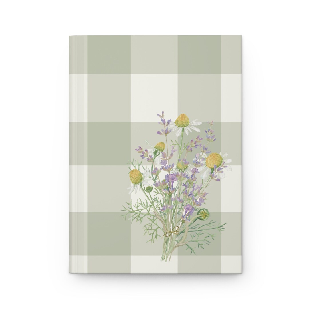 Cottagecore Sage Green Checkered Journal With Dainty Wildflower Bouquet ...